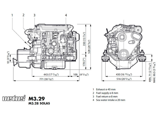 27 hp Vetus M3.29 merimoottori 2.0:1 – Mepratuote venetarvikkeet